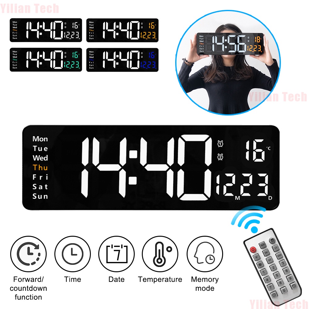 Large LED Digital Wall Clock Remote Control Temperature Date Week ...