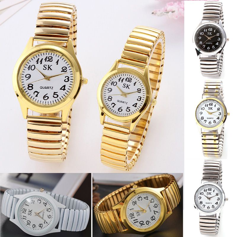 Luxury Elastic Stainless Steel Wristwatch Quartz Women Men Dress Analog ...