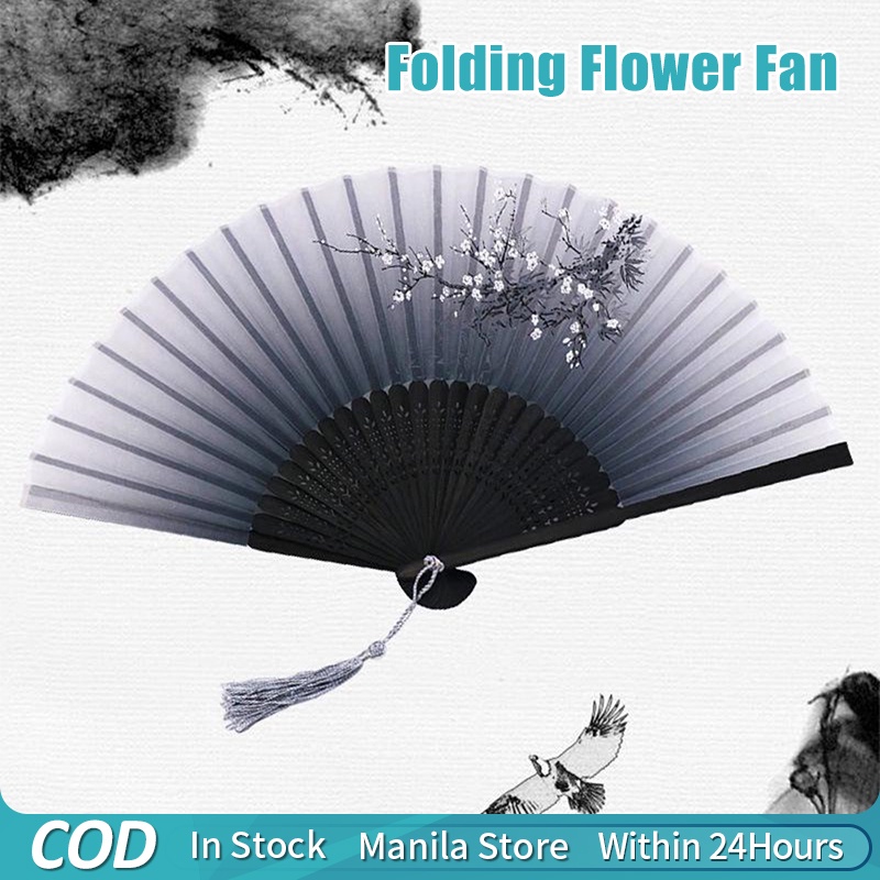 Floral Folding Hand Fan Vintage Style Silk Folding Fan Bamboo Folding ...