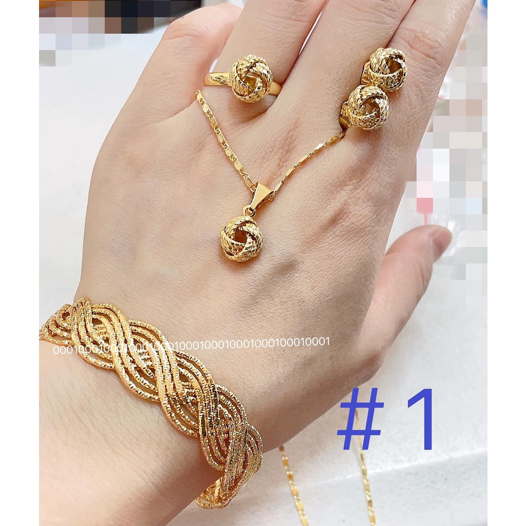 18k Bangkok gold 4in1 earring necklace ring bracelet adjustable size ...