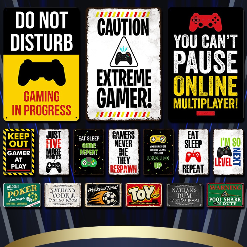 "Caution Extreme Gamer" Metal Tin Sign Poster Plaque Retro Home House ...