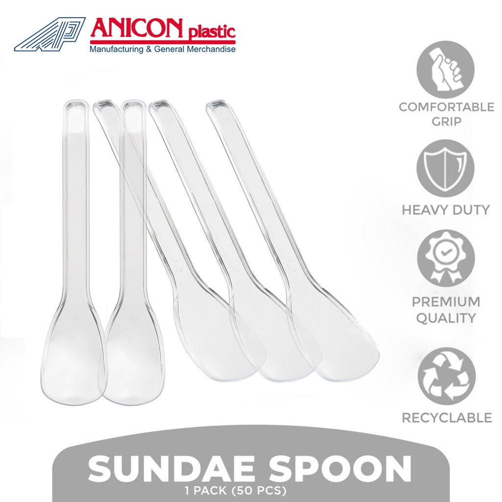 Anicon Premium Quality Disposable Plastic Sundae Spoon - 50pcs (Clear ...