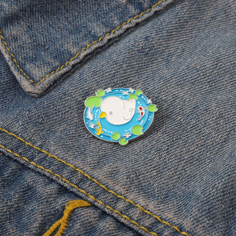 Cartoon Animal Enamel Brooch Pond Duck Fish Lapel Pin Backpack Badge ...