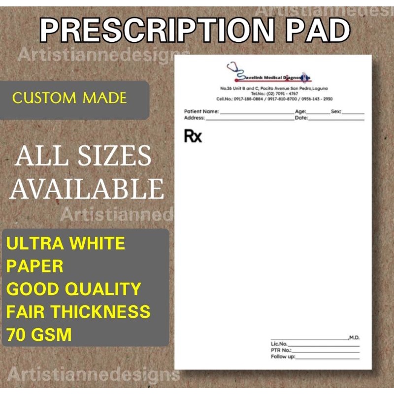 prescription pad lab form etc custom made 50/100 leaves all sizes ...