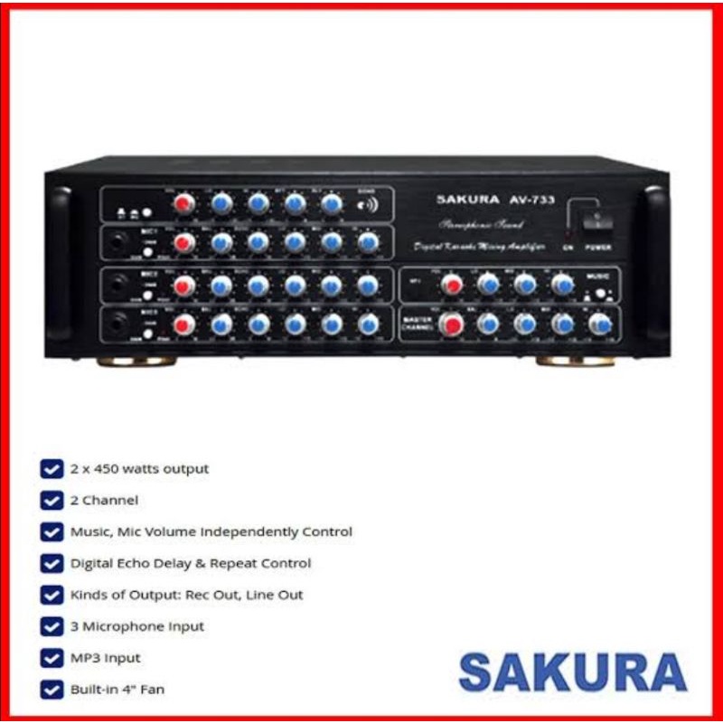 SAKURA AV-733 HIGH POWER MIXING AMPLEFIER 450W x 2 | Shopee Philippines