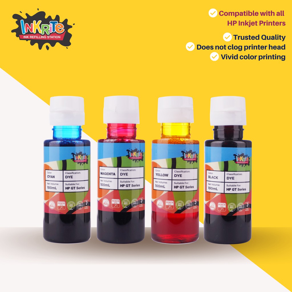 Inkrite Ink for HP GT51 GT52 GT53 Inkjet Printers, 100 ml | Shopee ...