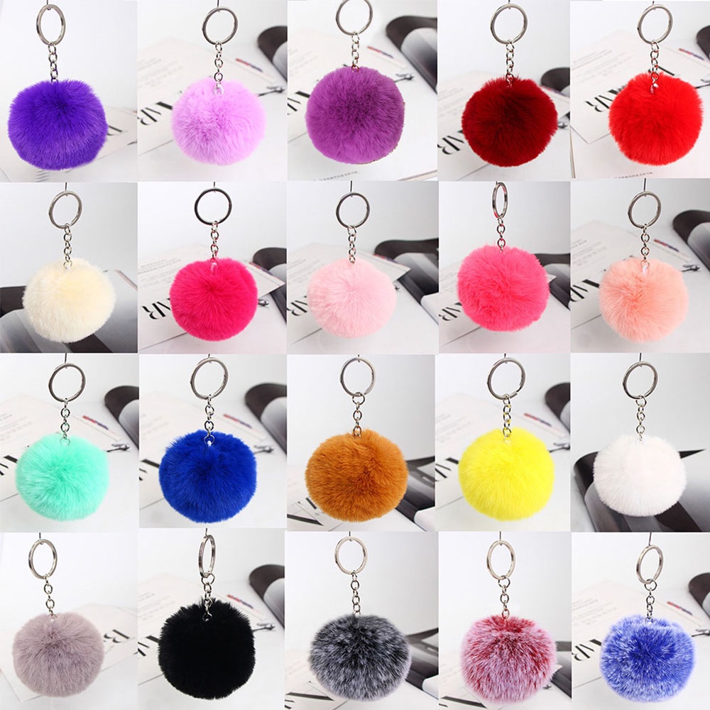 Fluffy Fur Pom Pom Keychain Soft Faux Rex Rabbit Fur Ball Car Keyring ...