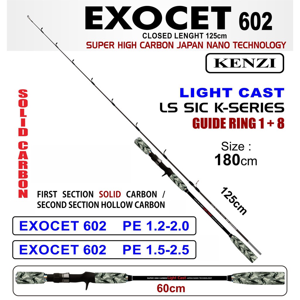 Rod KENZI EXOCET 602 LIGHT CAST PE1.2-2.0 PE1.5-2.5 Fishing Rod ...