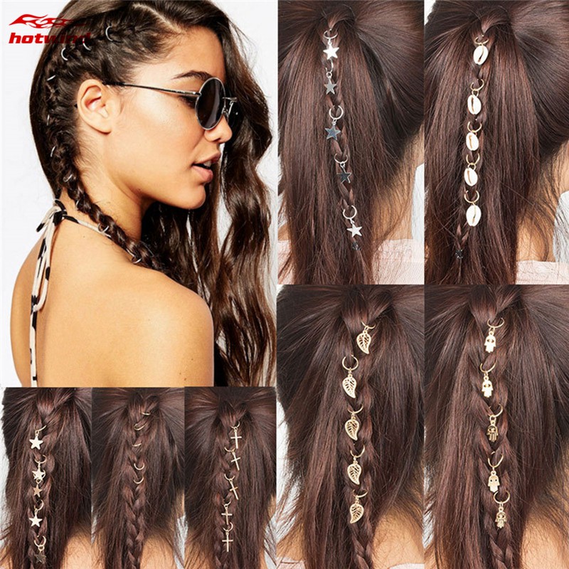 HW 5pcs/set Fashion Short Braid Hair Clips Women Shell Leaves Star DIY ...