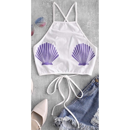shell crop halter top white | Shopee Philippines