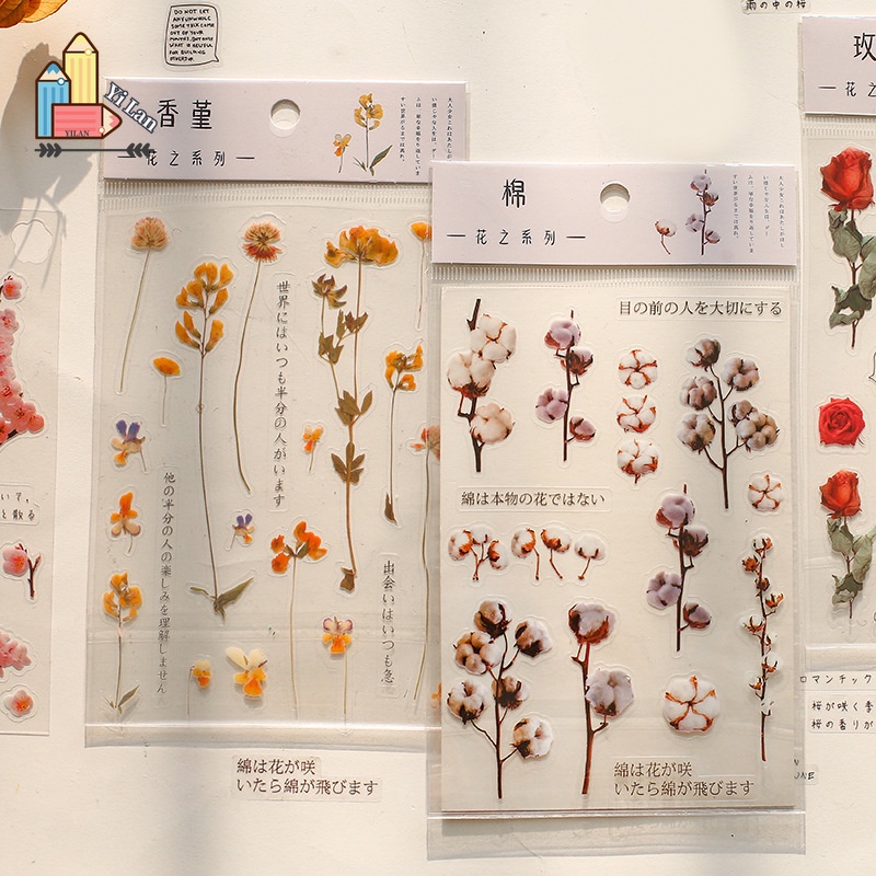 Flower Pattern Stickers Transparent DIY Stickers Photo Album Diary DIY ...