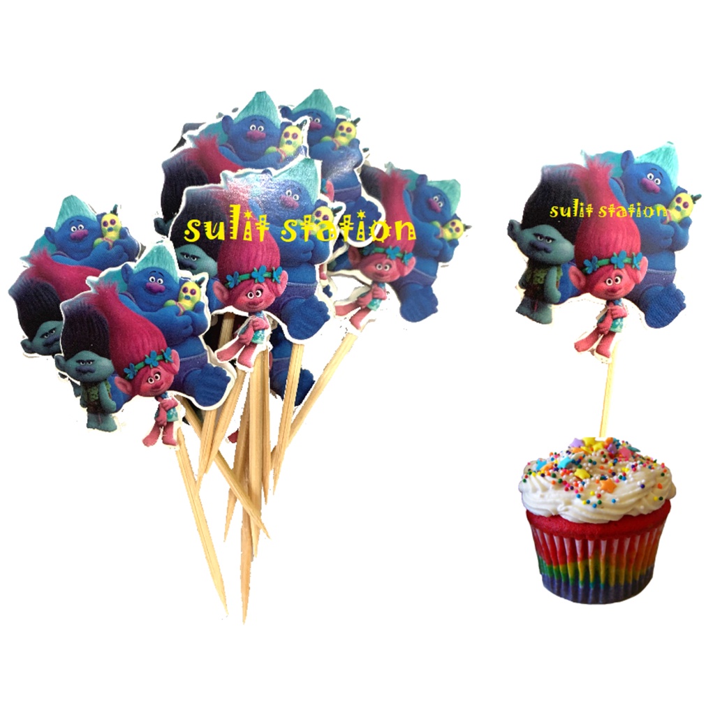 10pc TROLLS DIY CUPCAKE TOOTHPICK CUP CAKE TOPPER party decor supply ...