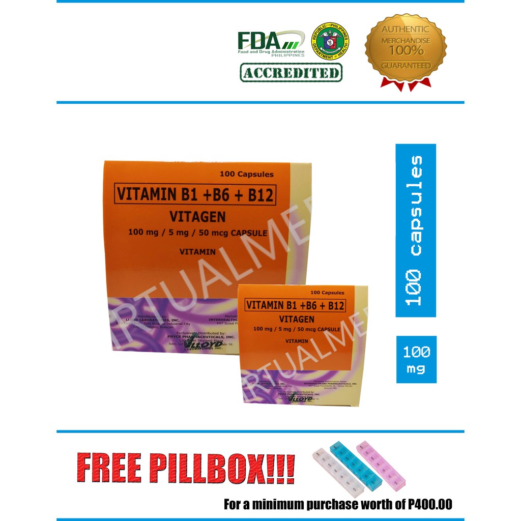 Vitamin B-Complex B1+B6+B12 (Vitagen 100 Capsules) | Shopee Philippines
