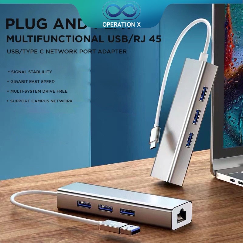 USB HUB to RJ45 Ethernet High Speed Gigabit USB 3.0 Hub 3-Port Type C ...