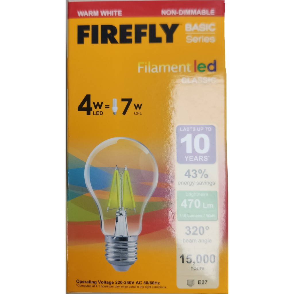 Firefly 4W / 6W LED Filament Bulb A60 E27 Warm White 220V - EBI90 ...