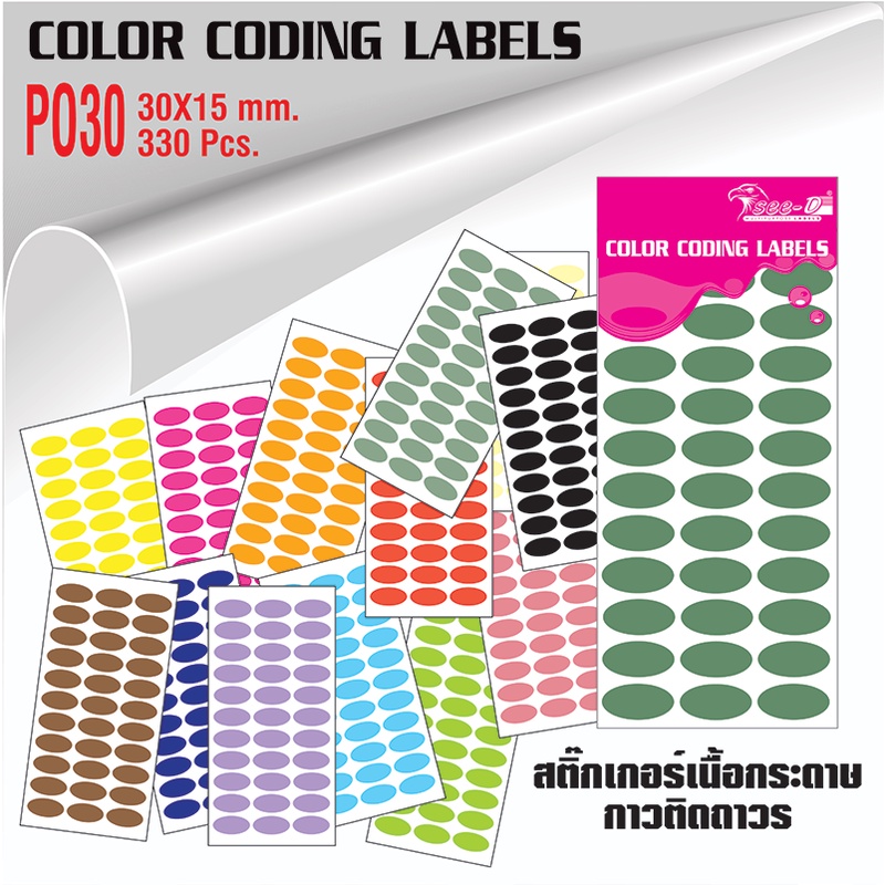 Oval Sticker 30x15 Mm Color Coding Label-PO30 Contains 10 Sheets (330 ...
