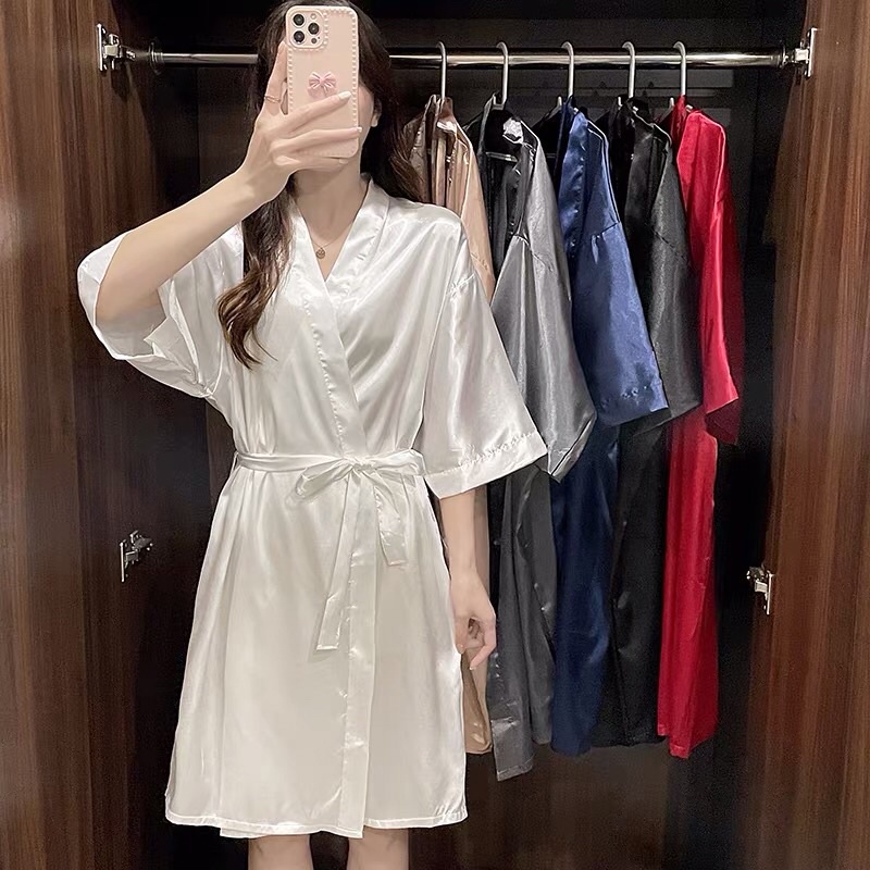 Women Soft Quick Drying Robe Silk Sleepwear Nightdress Pajama Wedding ...
