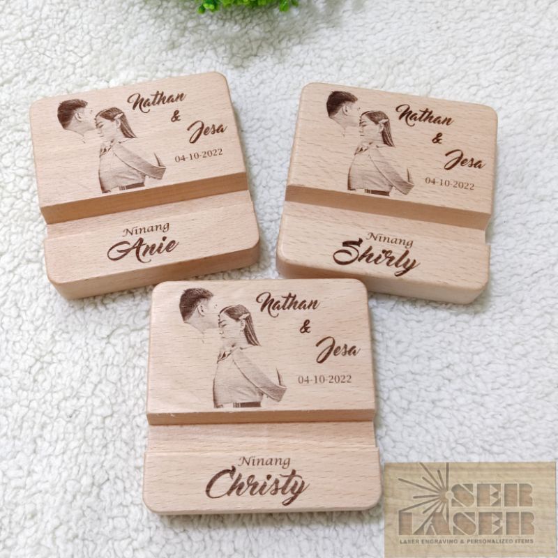 Phone Holder/Stand BEECHWOOD| with PERSONALIZED LASER ENGRAVED | Shopee ...