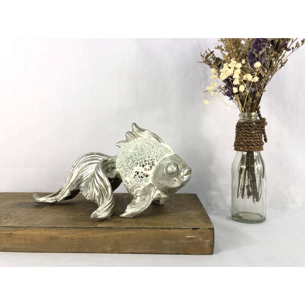 Decorative Silver Mosaic Goldfish Figurine Display - Home Decor ...