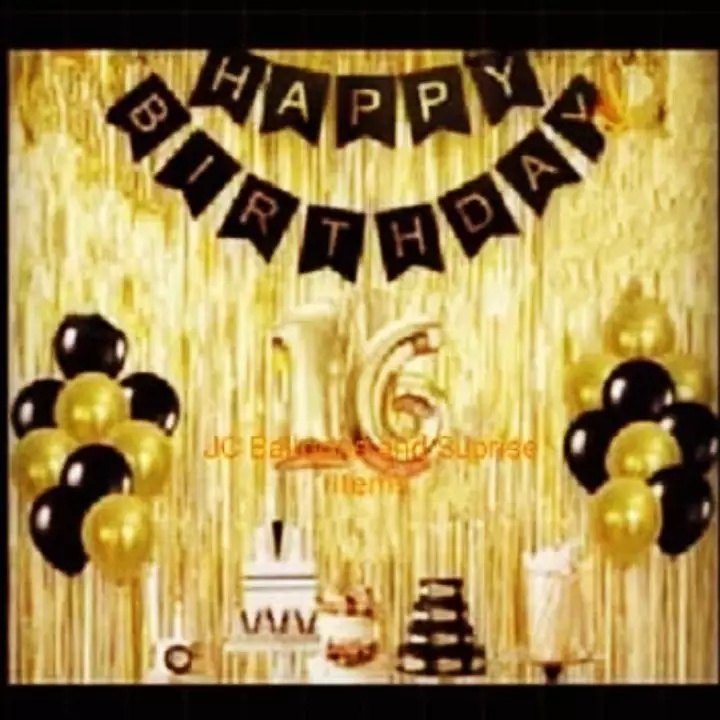 Birthday Package 16: HBD Banner + Foil Curtain + 20 Metallic Balloons ...
