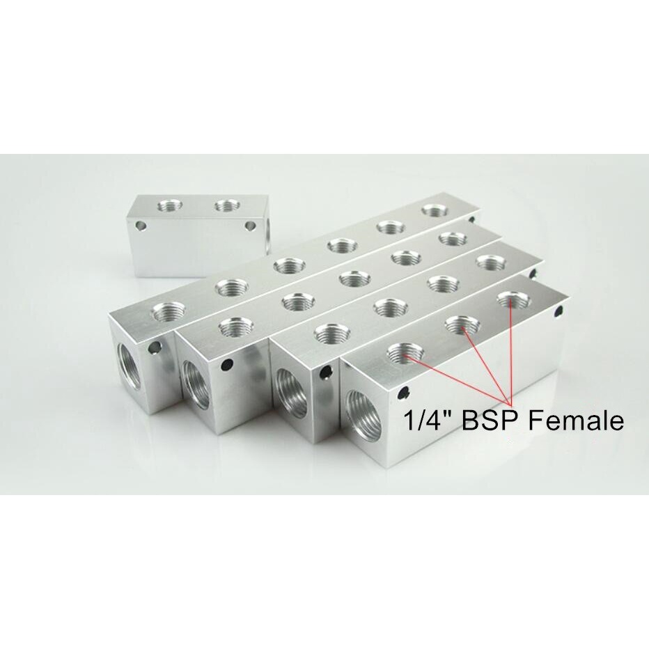 1/4" 1/2" BSP Female 27x36mm Aluminium Pneumatic Manifold Splitter ...