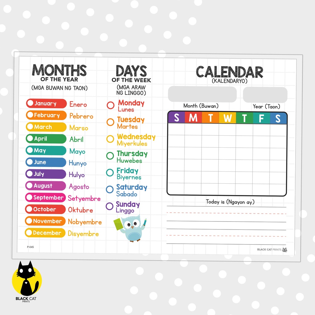 Days Months Calendar Educational Chart Poster (A4 Size / High Quality ...