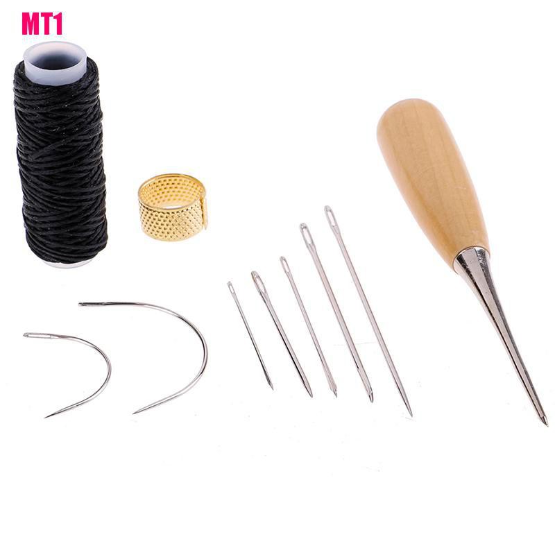1Set Leather Sewing Needles Stitching Awl Needle Thread Thimble Shoe ...