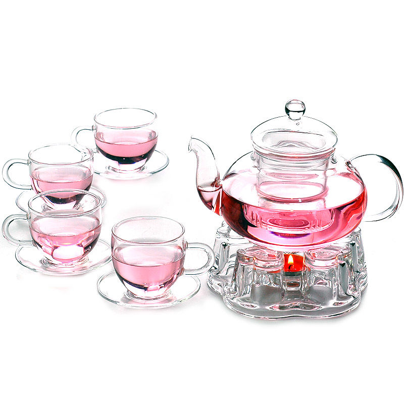[Gift Idea] Borosilicate Glass Teapot with 6 teacups and warmer / Glass ...