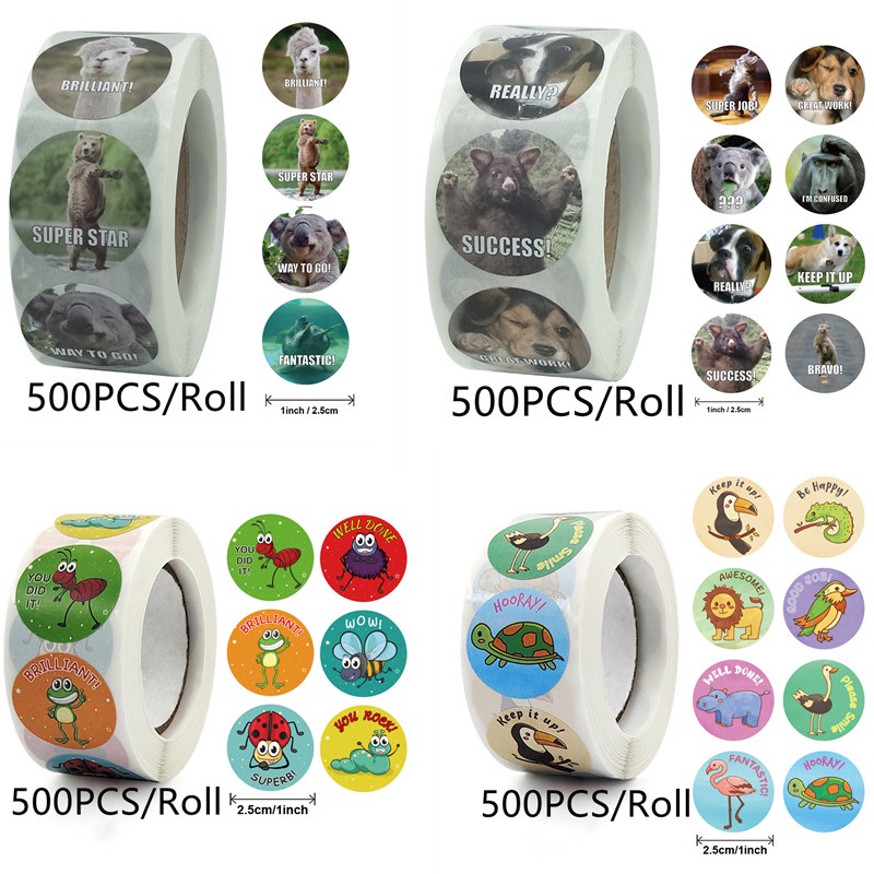 Animals Reward Sticker 500pcs English Encourage Words Labels Sticker ...