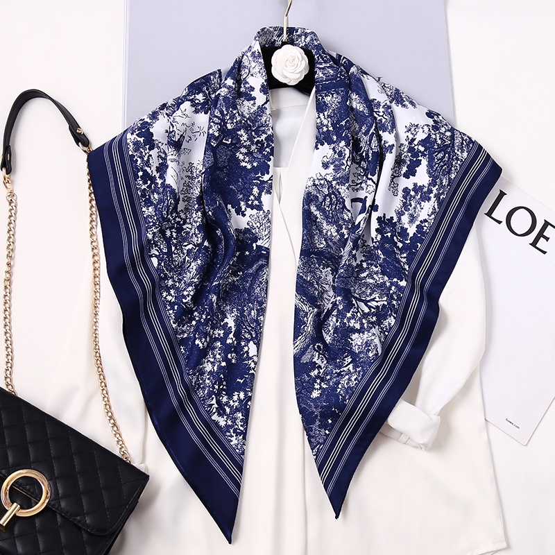 Women Fashion Design Floral Printed 90x90cm Square Twill Scarf Soft ...