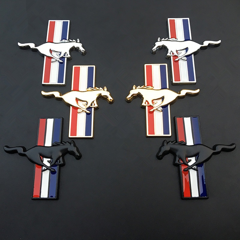 1 Pair 3D Chrome Metal Mustang Running Horse Fender Trunk Badge Decal ...