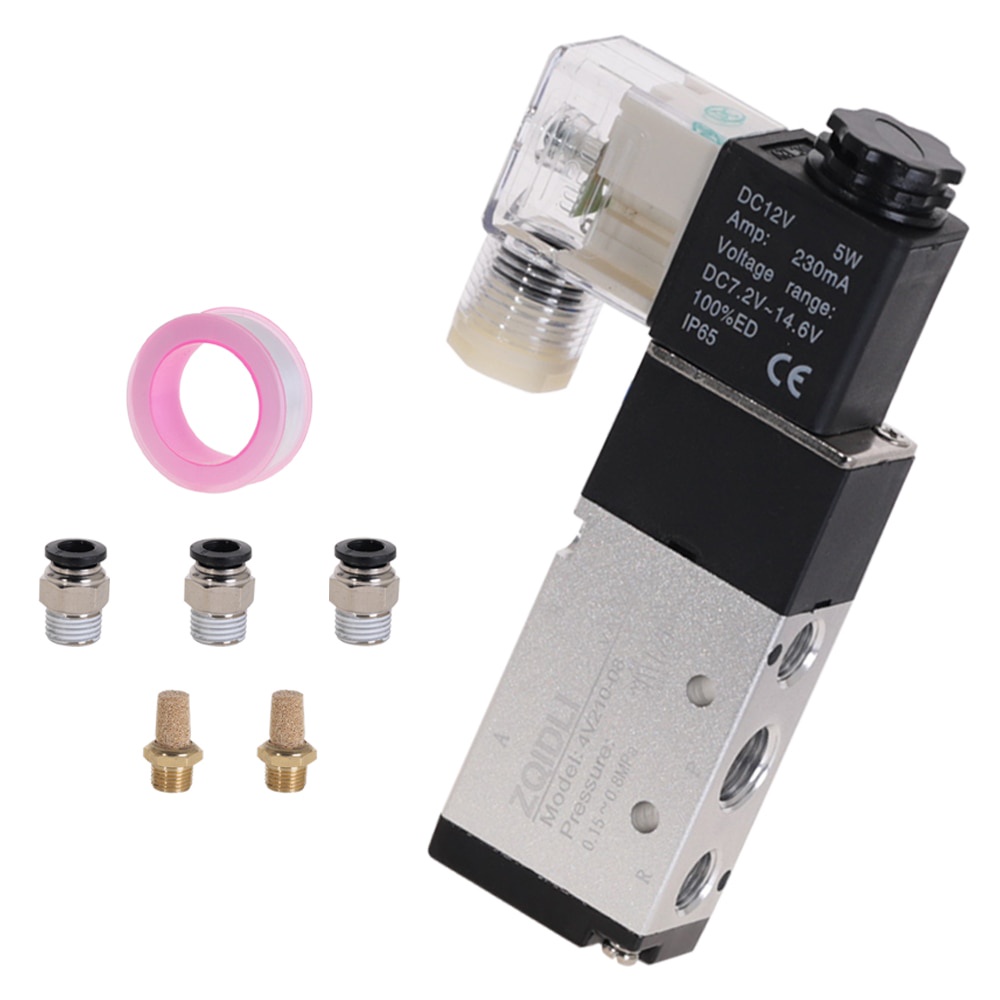 Pneumatic Electric Solenoid Valve 5 Way 2 Position Control Air Gas Magnetic 4V210-08 12V 24V ...