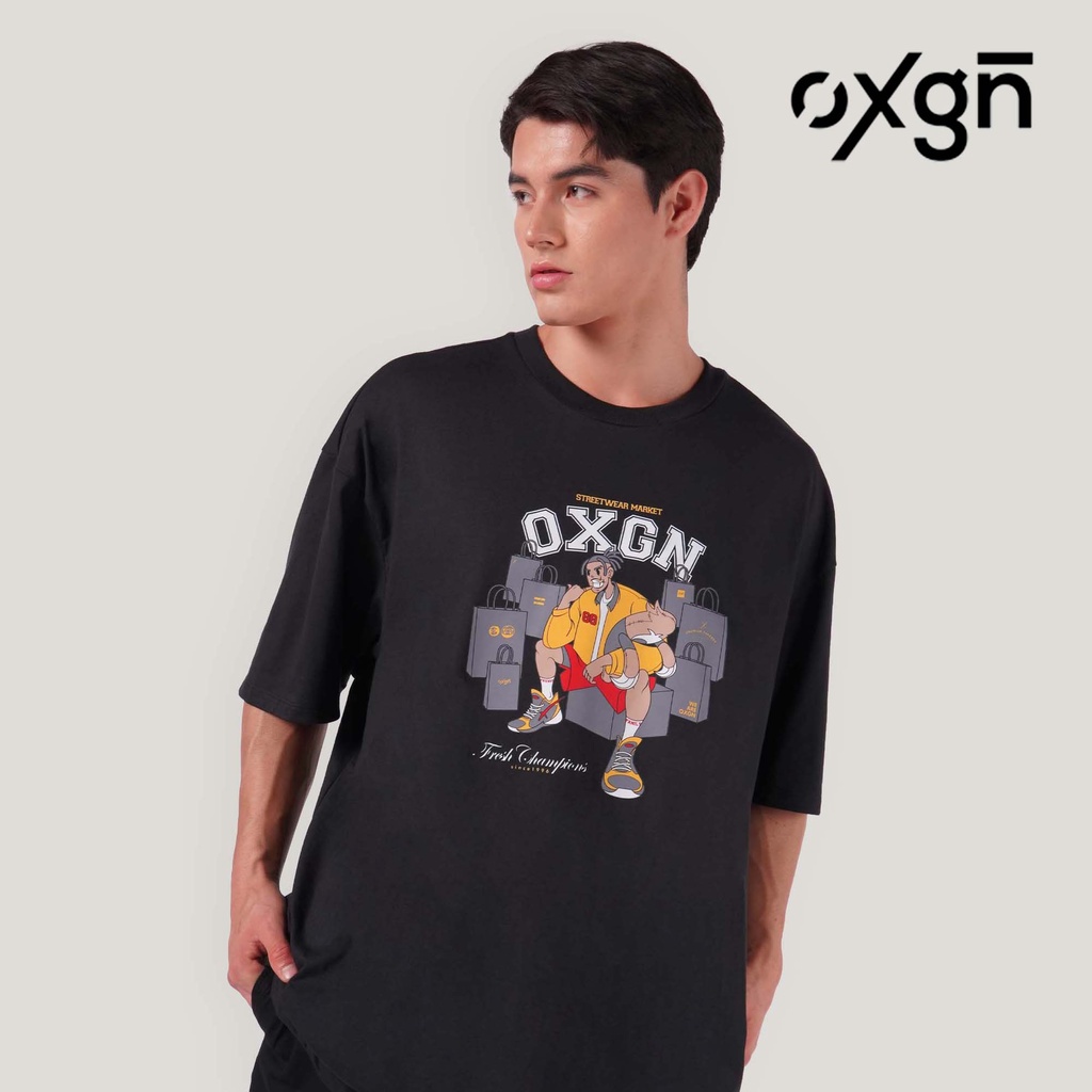 OXGN Fresh Champions Logo Oversized Graphic T-Shirt For Men (Black ...