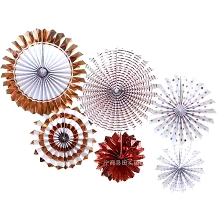 paper fan set (6 in 1) Rose Gold colour Paper fan flower decoration set ...