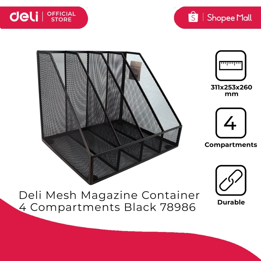 Deli 78986 Mesh Magazine Container 4 Compartments Black 1PC [7978986 ...