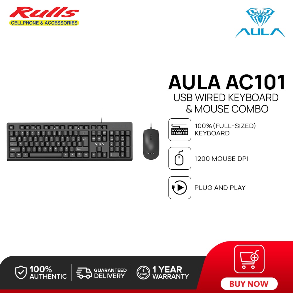 AULA AC101 Wired Keyboard & Mouse Combo | Full-sized Keyboard | | 1.5M USB Cable | 1200 Mouse ...
