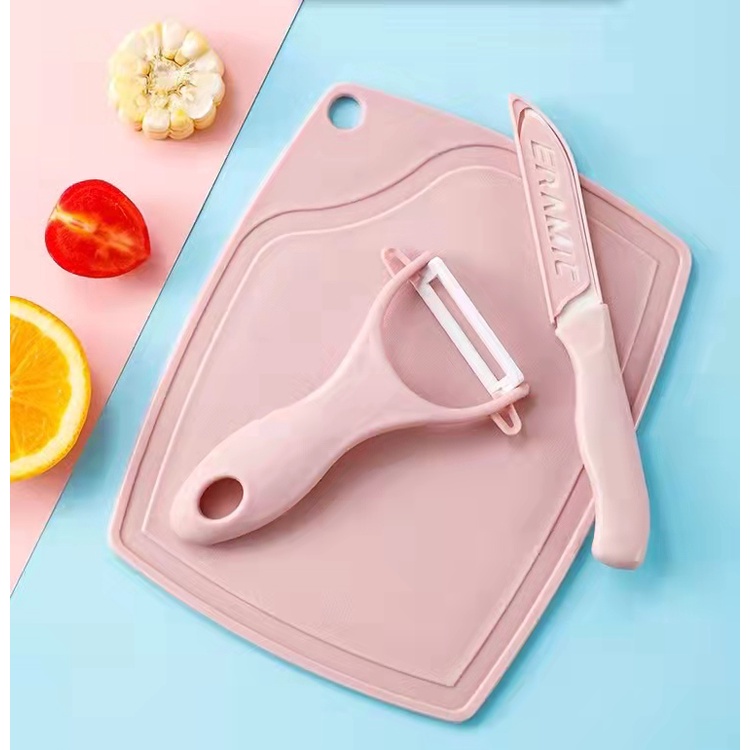 HM 3 in 1 Fruit Knife Peeler Chopping Board Set paring knives | Shopee ...