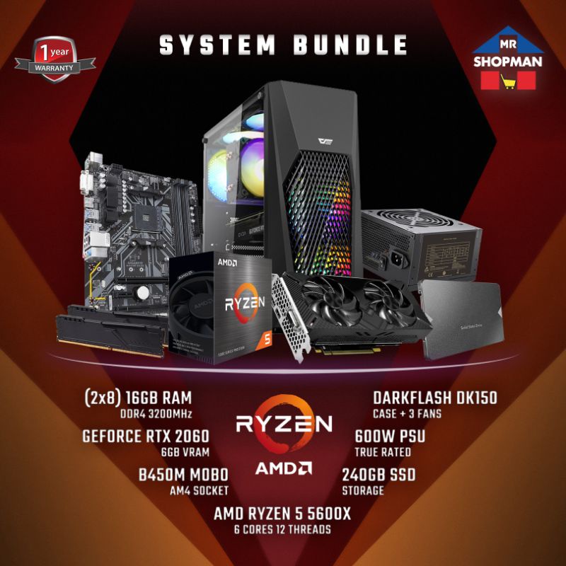 AMD Ryzen 5 5600X w/ GeForce RTX 4060Ti / 3060Ti / RTX 3050 Desktop PC ...