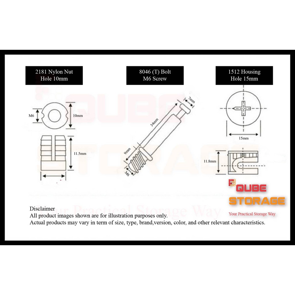 3 in 1 Housing Bolt & Nut Connector Parts Screw Fastener Furniture Cam ...