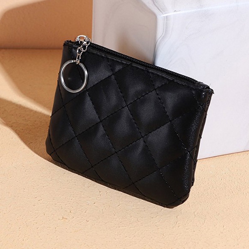 Diamond Pattern Zip Coin Wallet / PU Leather Key Chain Purse / Solid ...