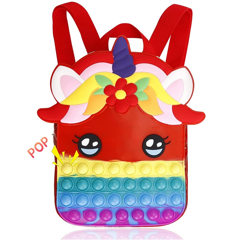 Pop It Fidget Toy Unicorn Backpack for Girls Boys Pop Bookbag Rainbow ...