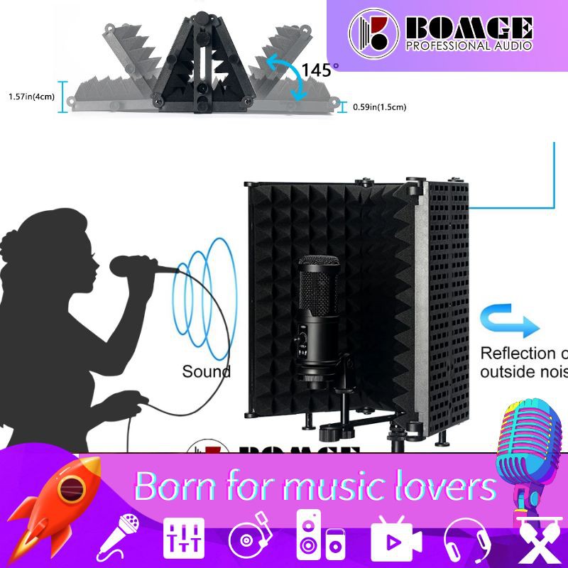 BOMGE Studio Recording Microphone Isolation Shield，High density sound absorbent foam is used to ...