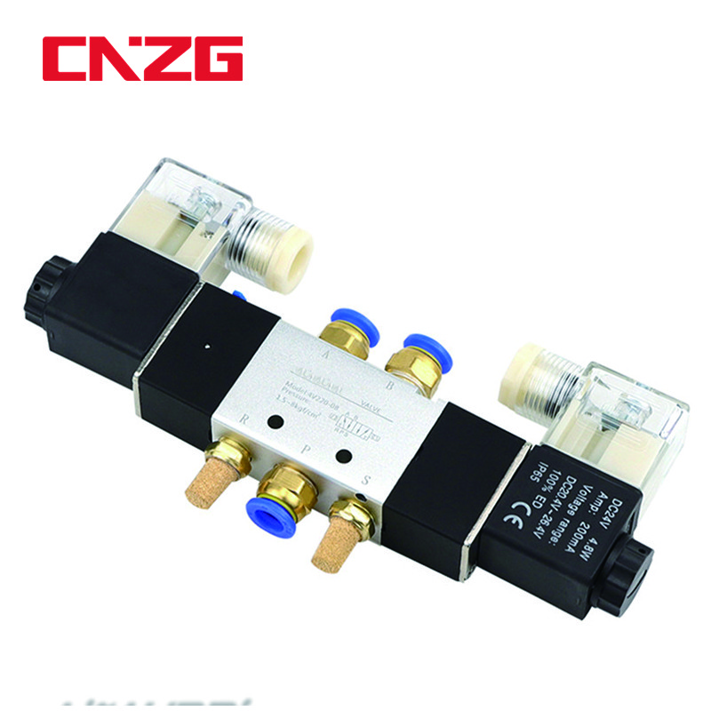 4V220-08 Pneumatic Solenoid Air Valve 5 way 2 Position 1/4" Exhaust Coil Aluminum electric Valve ...