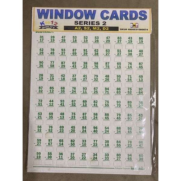 4 pcs Window Cards Set Addition, Subtraction, Multiplication , Division ...