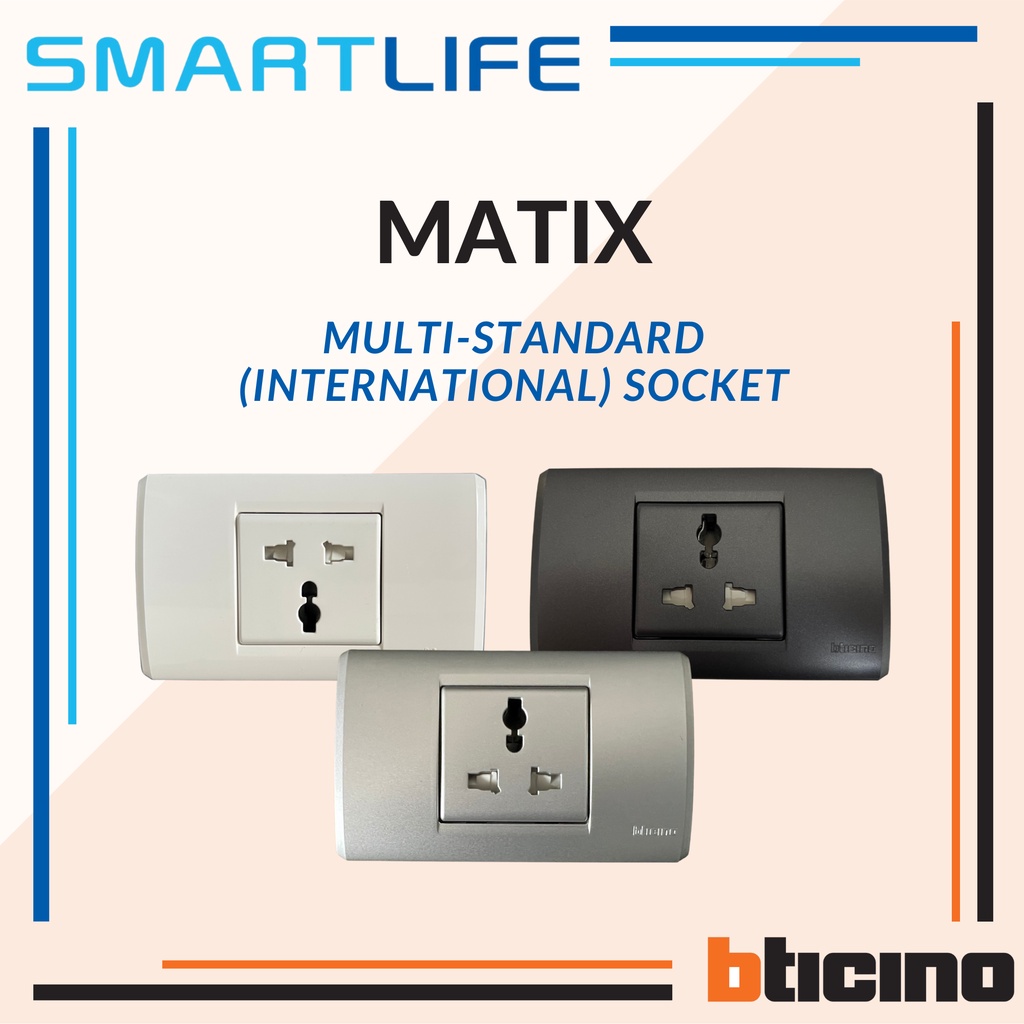 Bticino Matix 1 Gang Multi-Standard International Socket Outlet Euro-Us ...