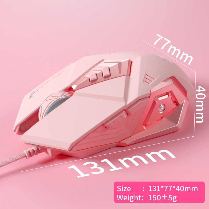 Pink Cute LED Backlight Gaming Mouse Silent Ergonomic Mechanical ...