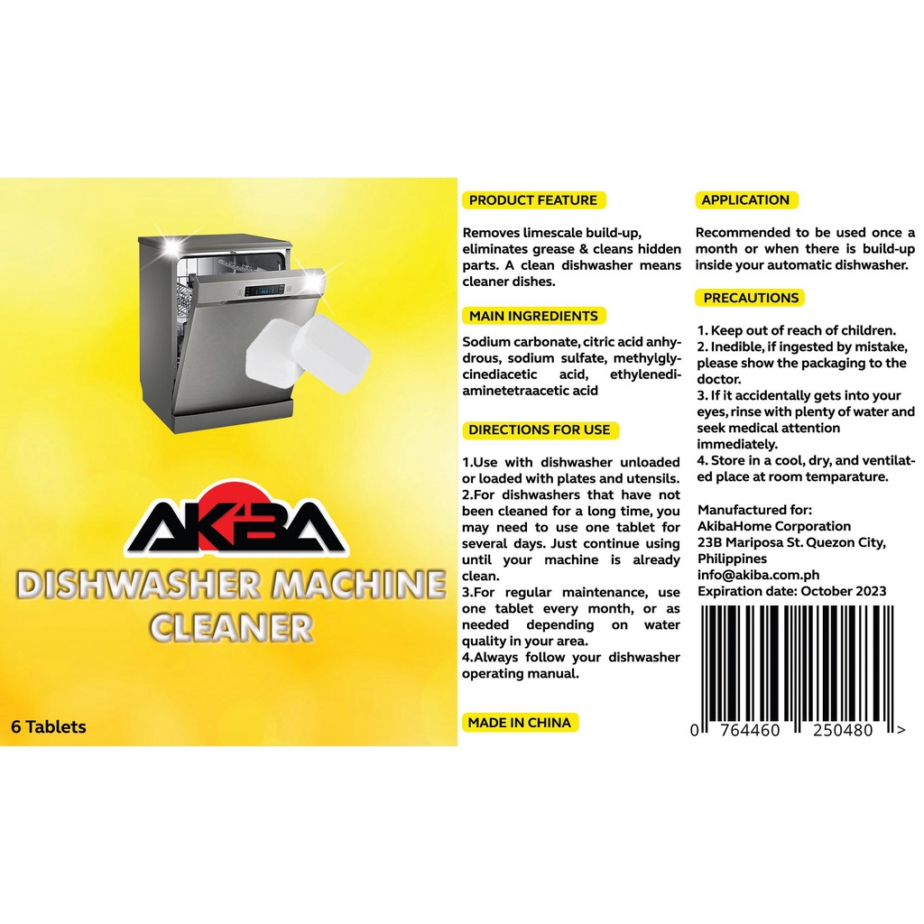 Akiba Dishwasher Machine Cleaner 6x20g Tablets for Dishwasher Descaling ...