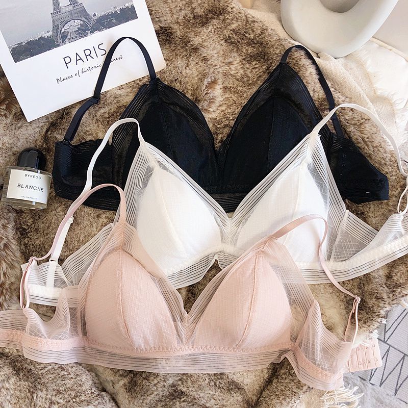 French Underwear Ladies Silk Triangle Cup Bra Lace No Steel Ring Big ...