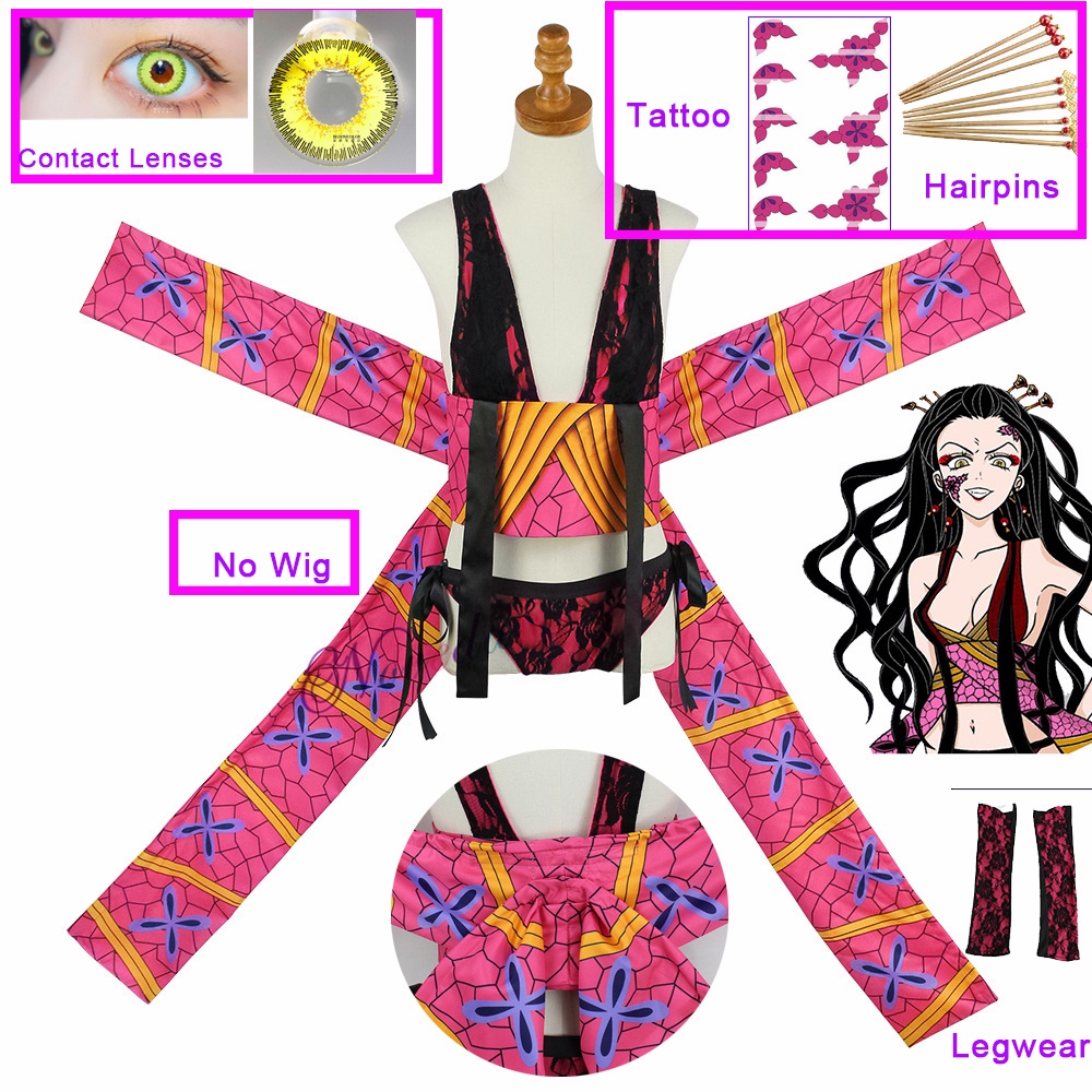`Demon Slayer Daki Cosplay Costume Wig Hair Pins Tattoo Anime Kimetsu ...