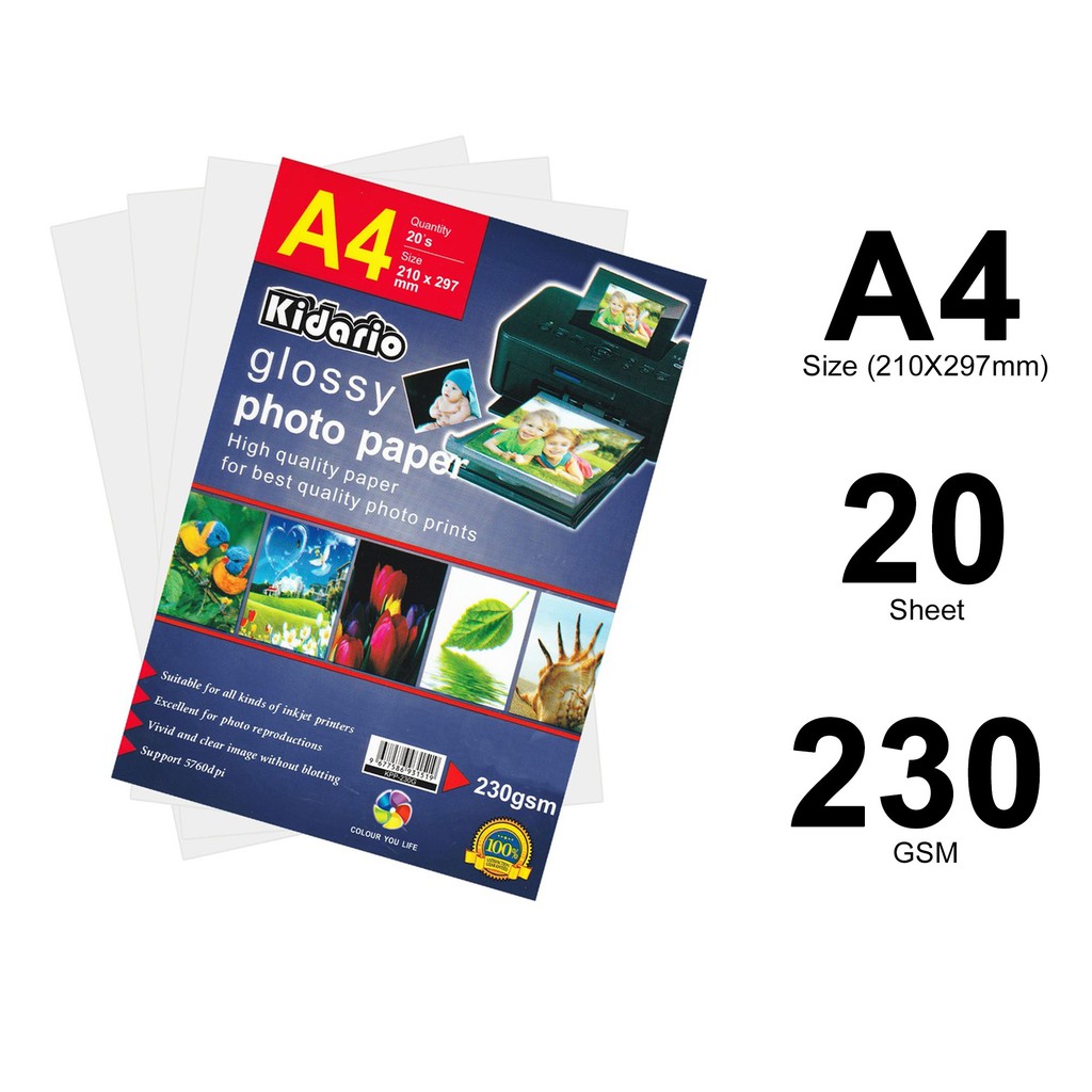 Kidario 230GSM A4 Size Glossy Photo Paper (20's) | Shopee Philippines